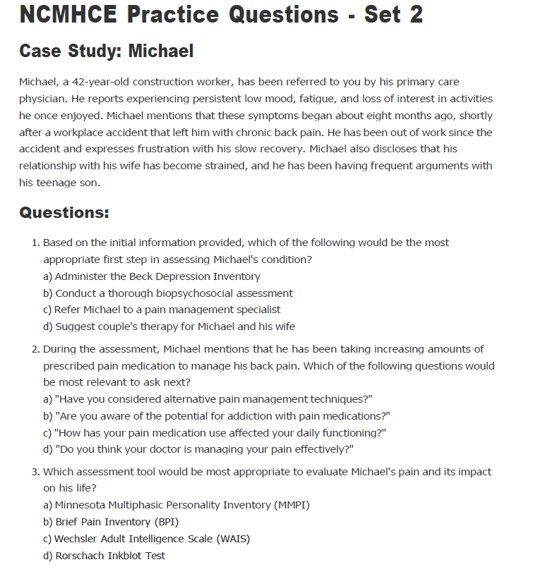 600 Questions for NCMHCE 2024 Exam with Answers – The Health Exams